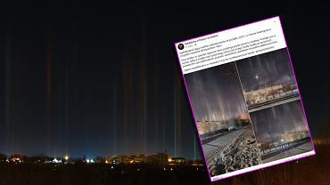 Niezwykle rzadkie zjawisko nad rosyjskim miastem. MieszkaĹcy sfotografowali na niebie Ĺwietlne sĹupy